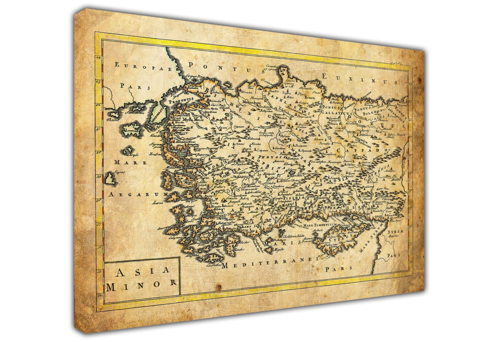 Antiguo mapa de Asia menor sobre el lienzo enmarcado arte | Etsy