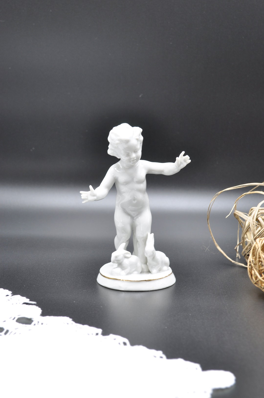 Capodimonte Porcelain Cherub Figurine With Rabbits From the 1920s - Etsy