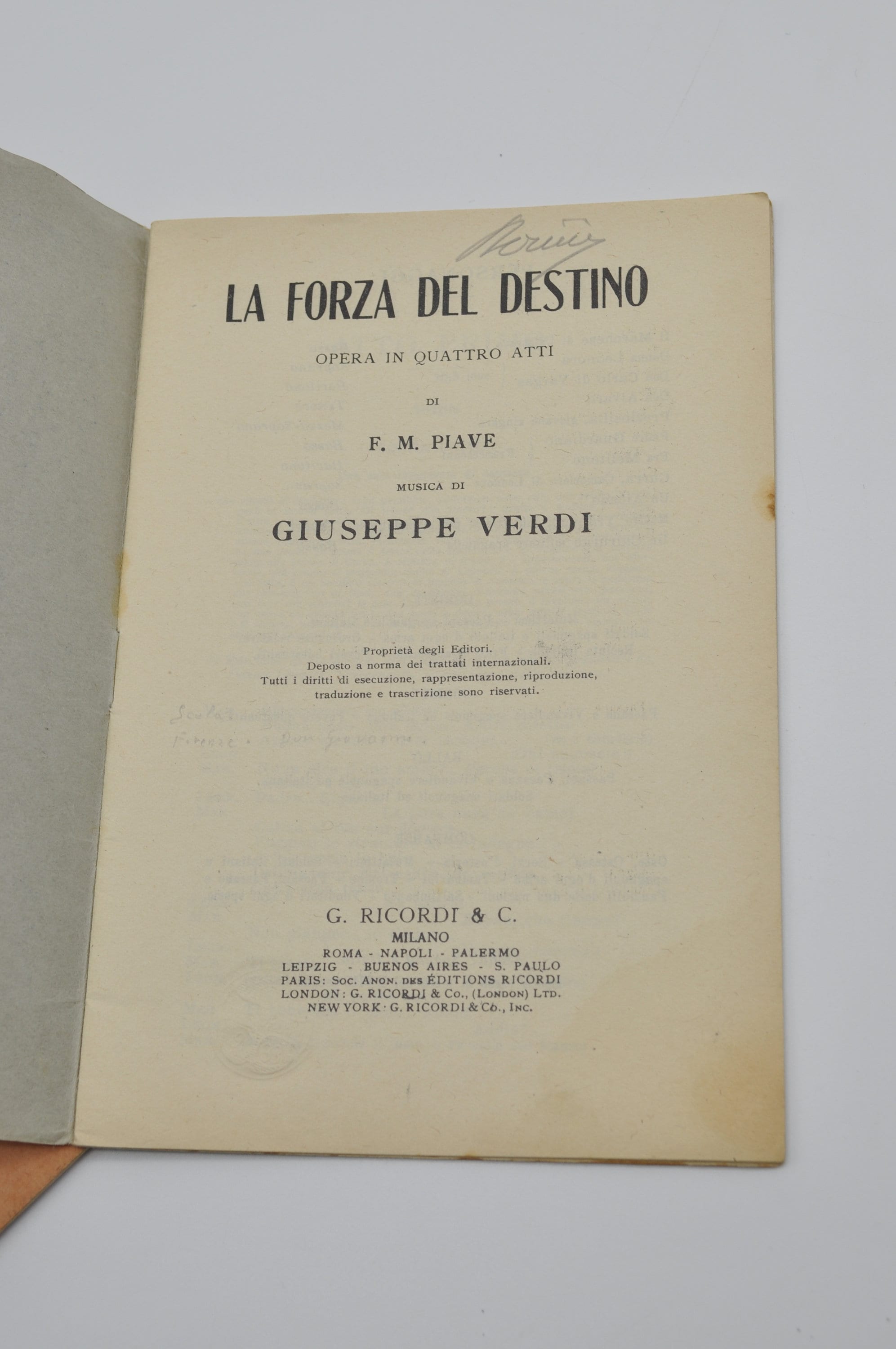 Libretto of "la Forza Del Destino" by Giuseppe Verdi - 1932 - Etsy