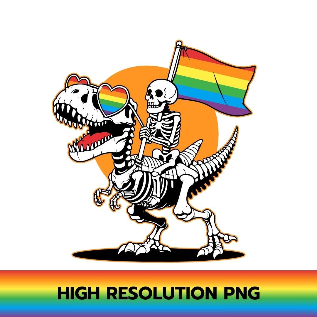 Skeleton Riding Dinosaur LGBTQ Png, Gay Skeleton Png, Skeleton Pride ...