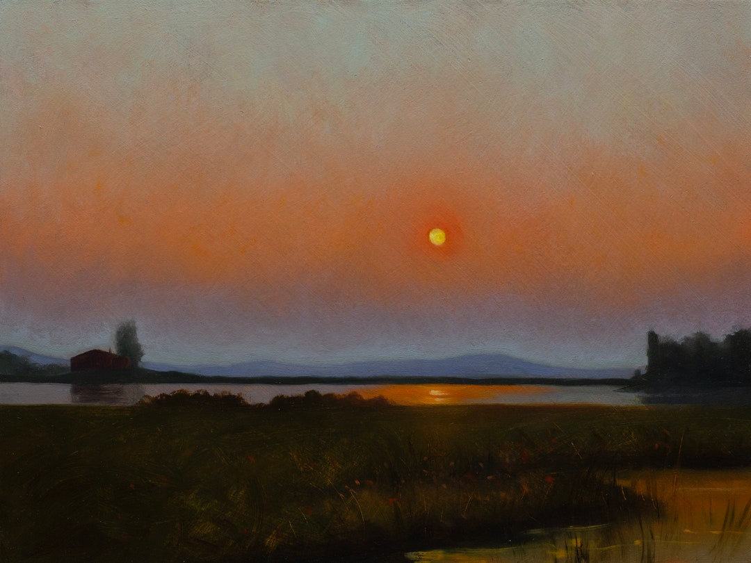 Original Sunset Marsh Tonalist Landscape Painting 9x12 Oil on Panel - Etsy