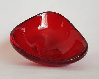 Large red glass bowl | Etsy