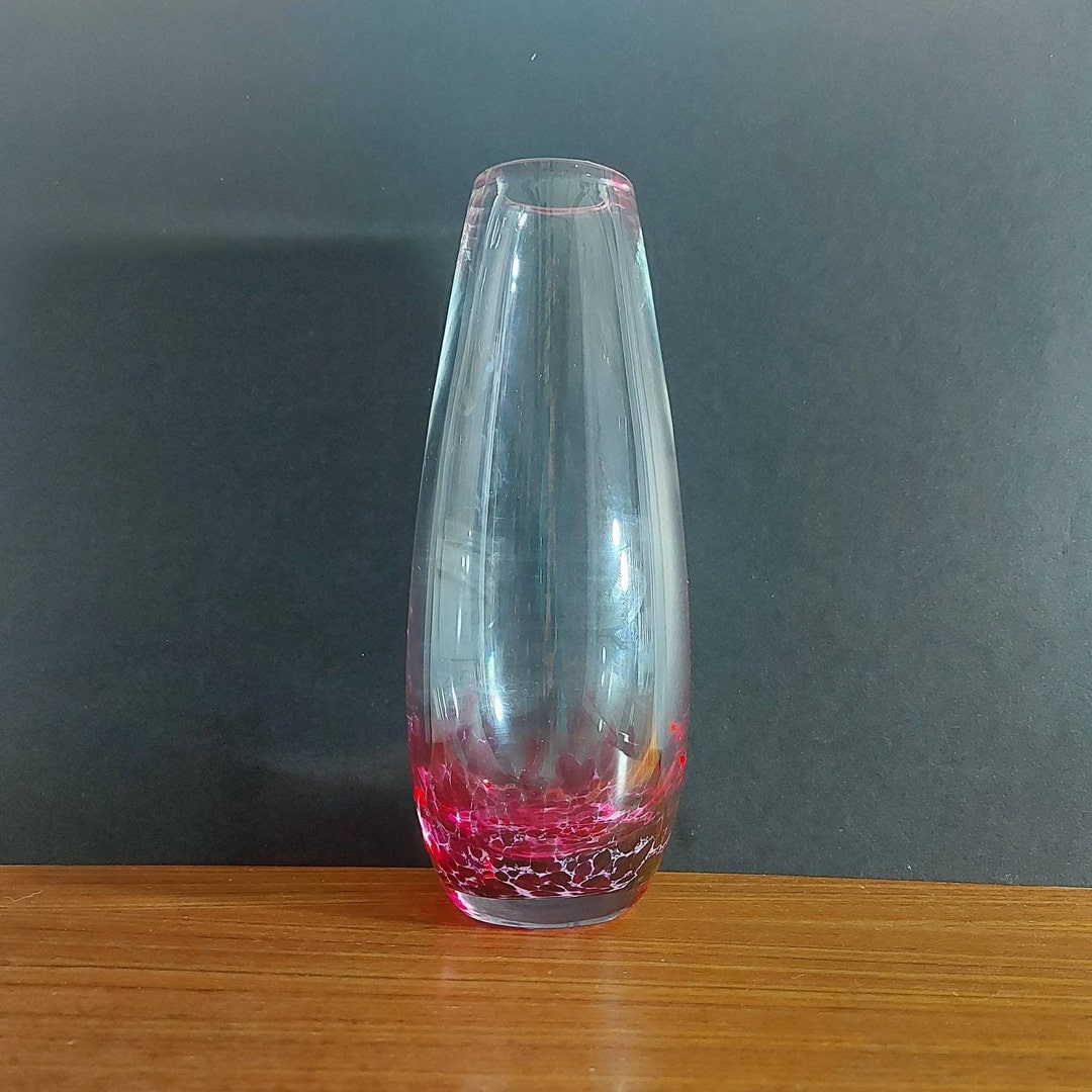 Vintage Studio Glass Flower Vase With Deep Red Blobs of Colour at the ...