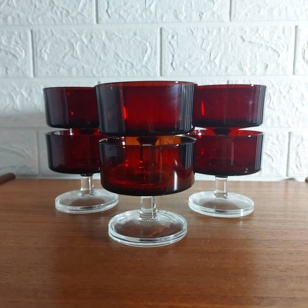 Retro Luminarc Arcoroc Cavalier Ruby Red Glass 18cl Coupe or Dessert ...