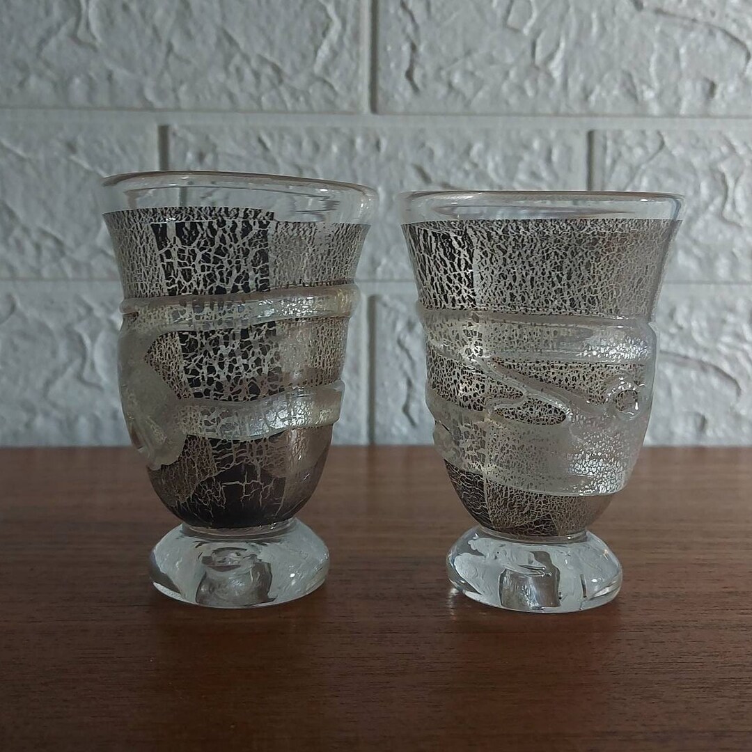 Pair of Studio Art Glass Silver & Gold Leaf Random Strapping Glasses - Etsy