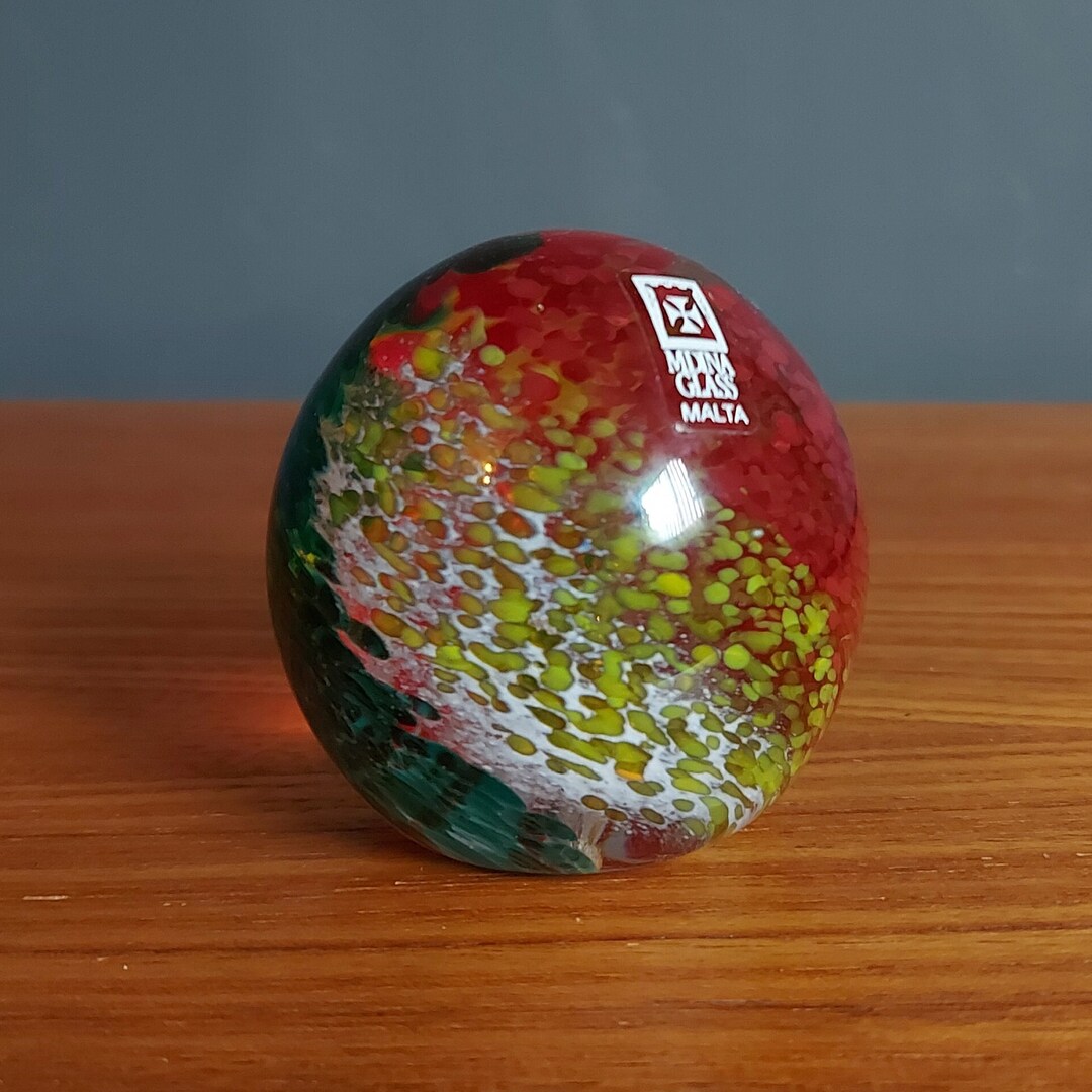 Mdina Orange Green & Yellow Mottled Art Glass Small Paperweight - Etsy