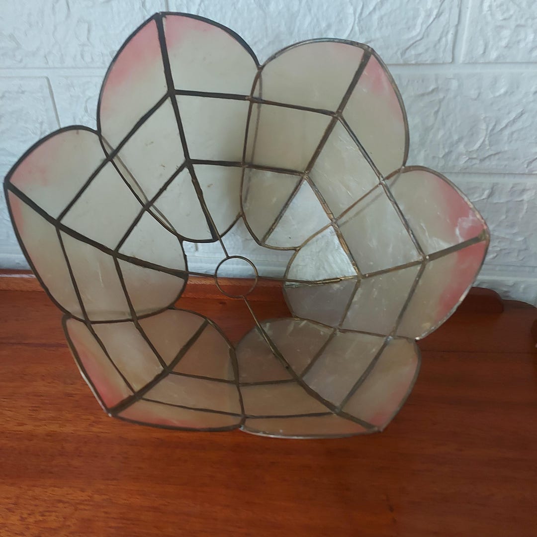 Vintage Beige Windowpane Oyster Capiz Shell Lampshade With Rose Accents ...