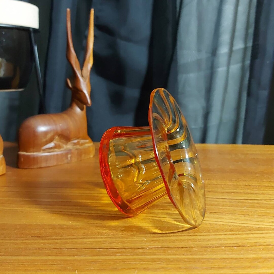 Stuart Crystal Mid Century Amber Glass Posy Vase With Vertical Optic ...