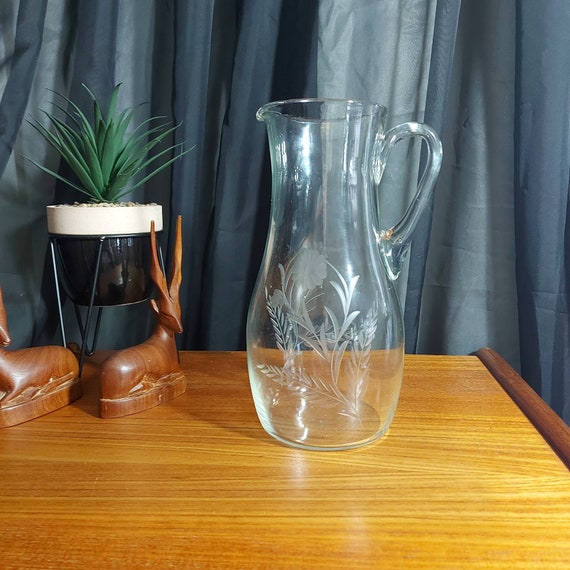 Vintage Cut Glass Water Jug With Floral Pattern | Etsy