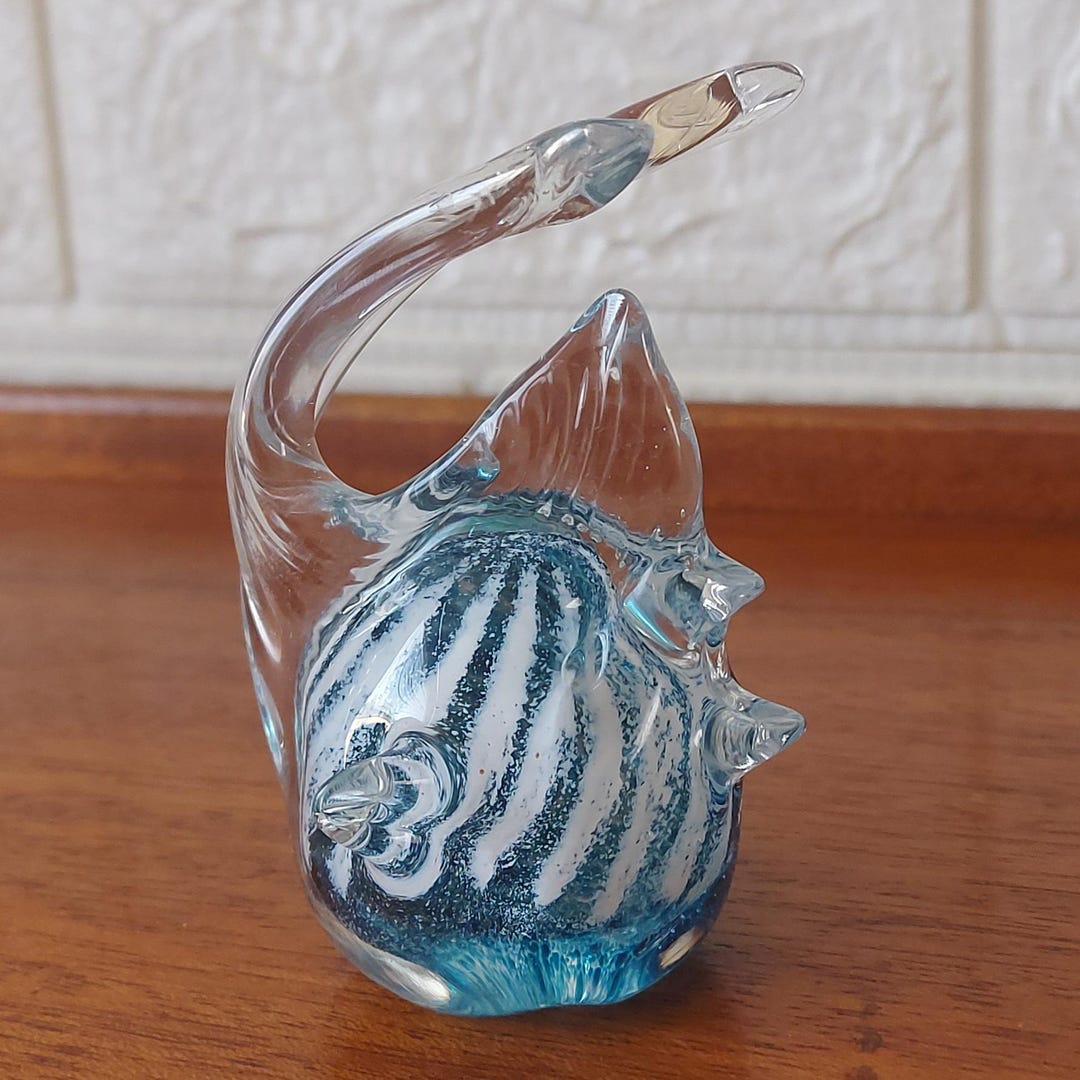 Vintage Phoenician Blue and White Sea Urchin Base Glass Fish ...