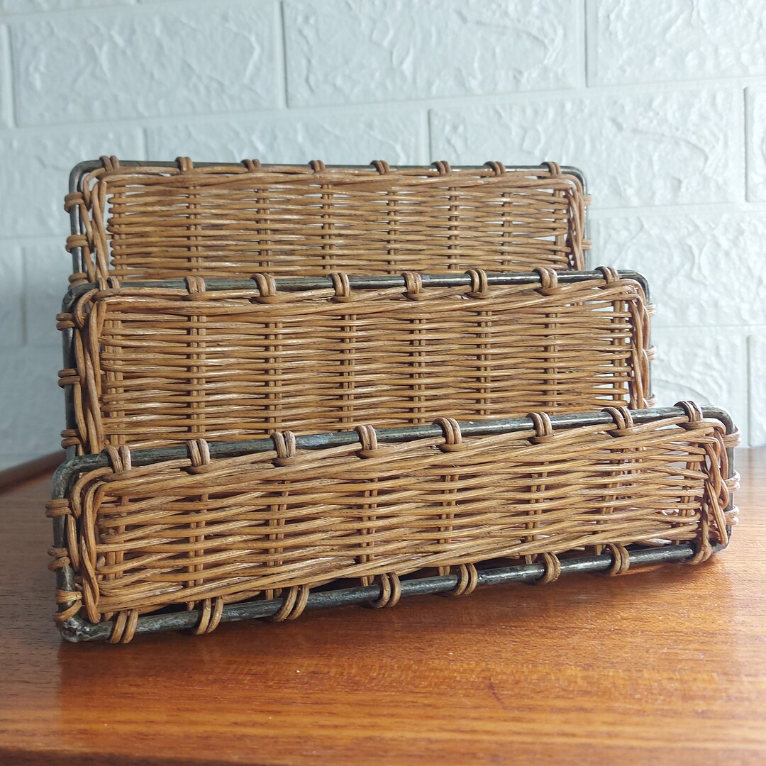 Vintage Wicker on a Metal Frame LETTER RACK Mid Century Stationery ...