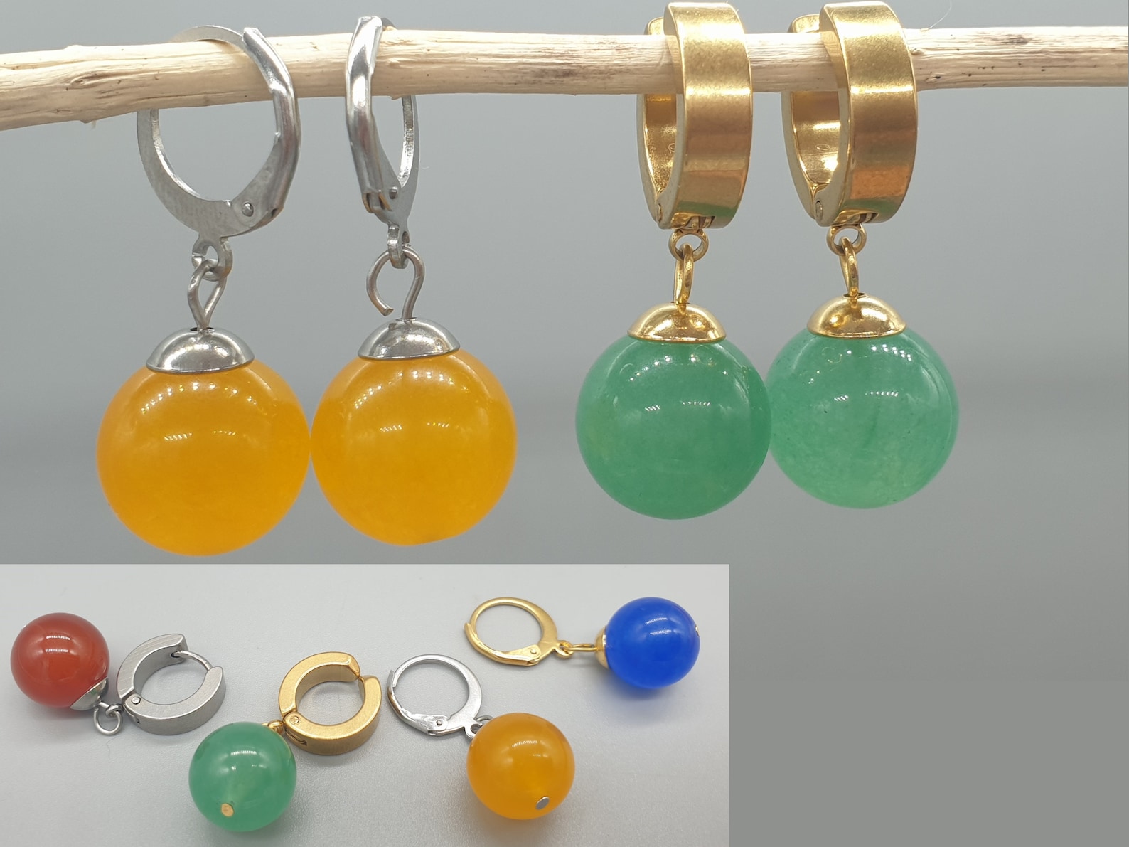 Pair of Potara Earrings Green Yellow Blue Red Natural Stones, Anime ...
