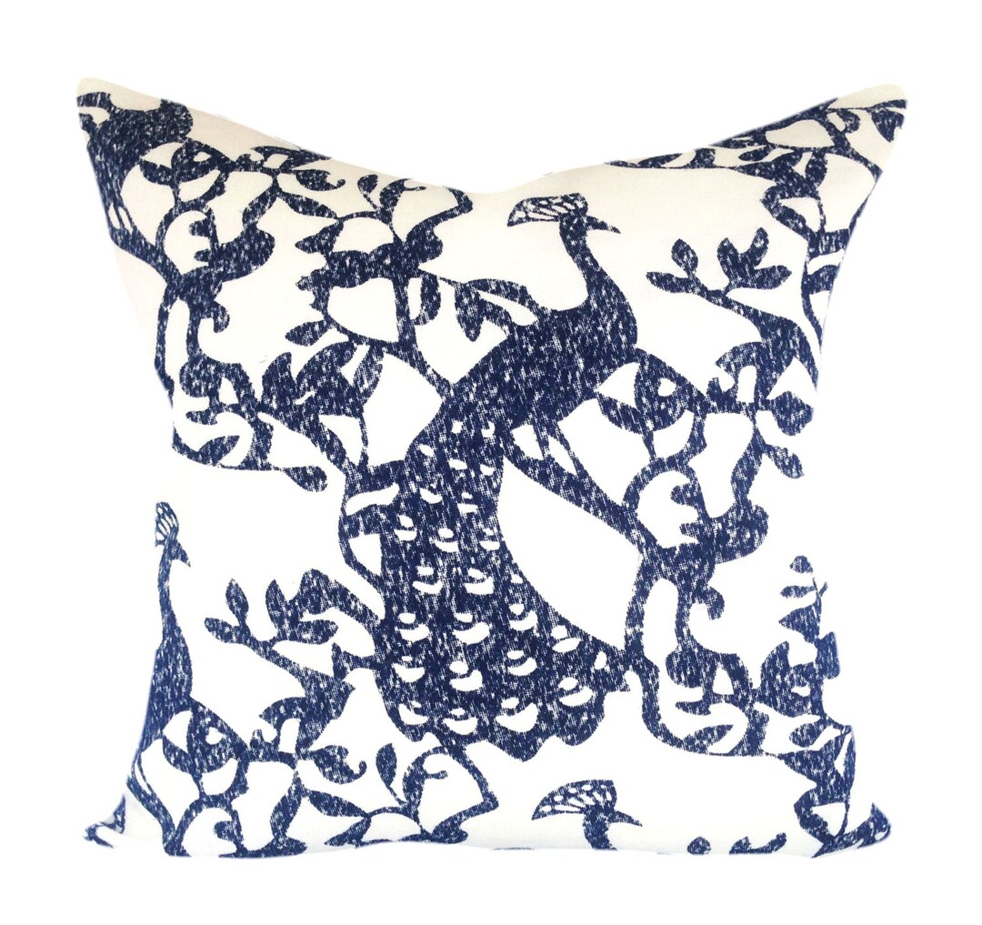 Indigo Peacock Decorative Pillow Cover Throw Pillow Accent - Etsy
