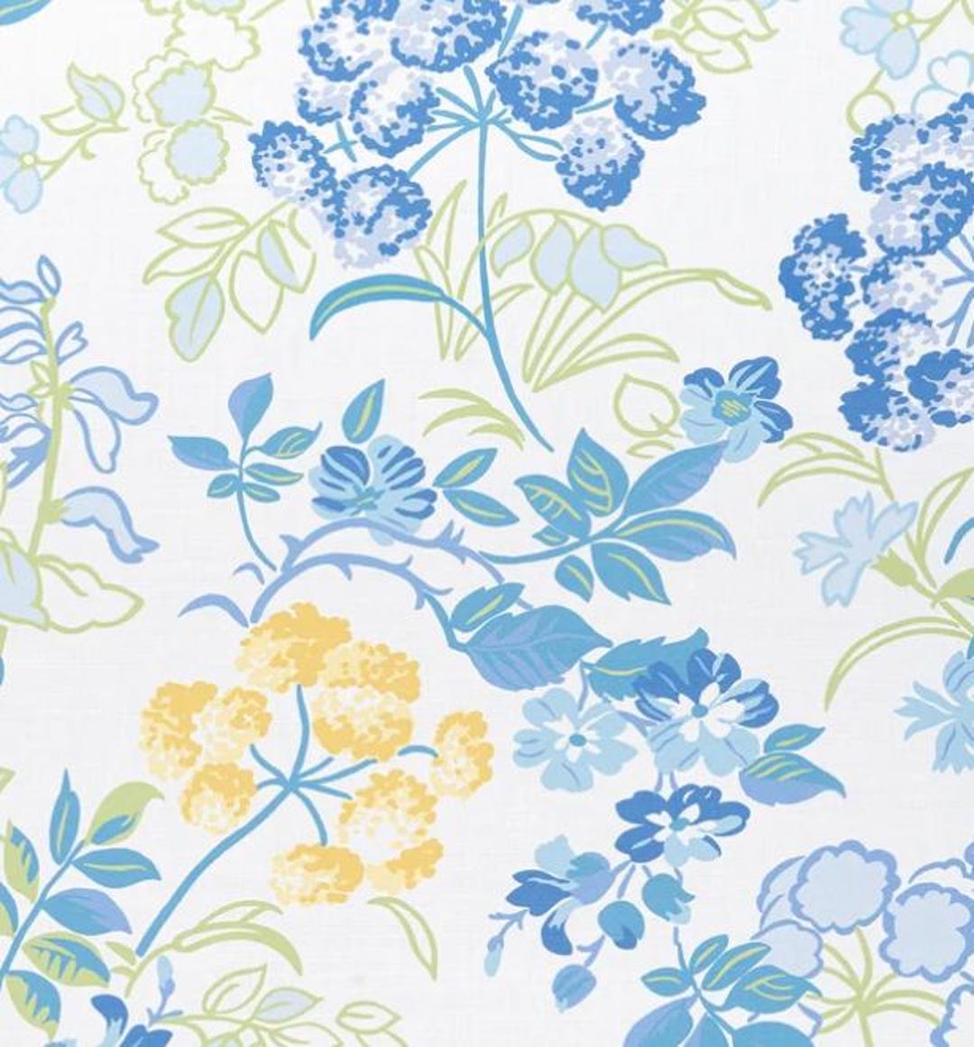 Thibaut Fabric Spring Garden Blue Floral Drapery Upholstery Material ...