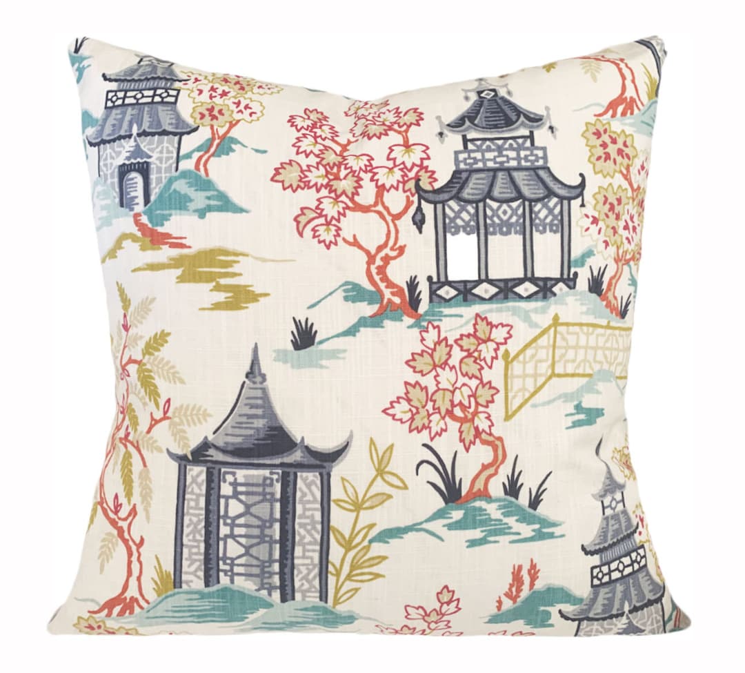 Chinoiserie Pillow Cover - Asian Pagoda Pillow Cover - Throw Pillow ...