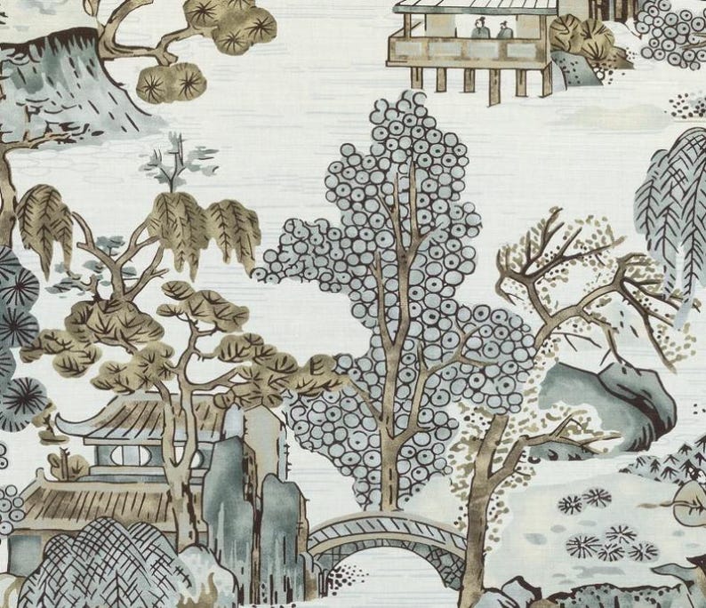 Thibaut Asian Scenic Fabric Linen - 2 Yard Minimum - 6 Colorways ...