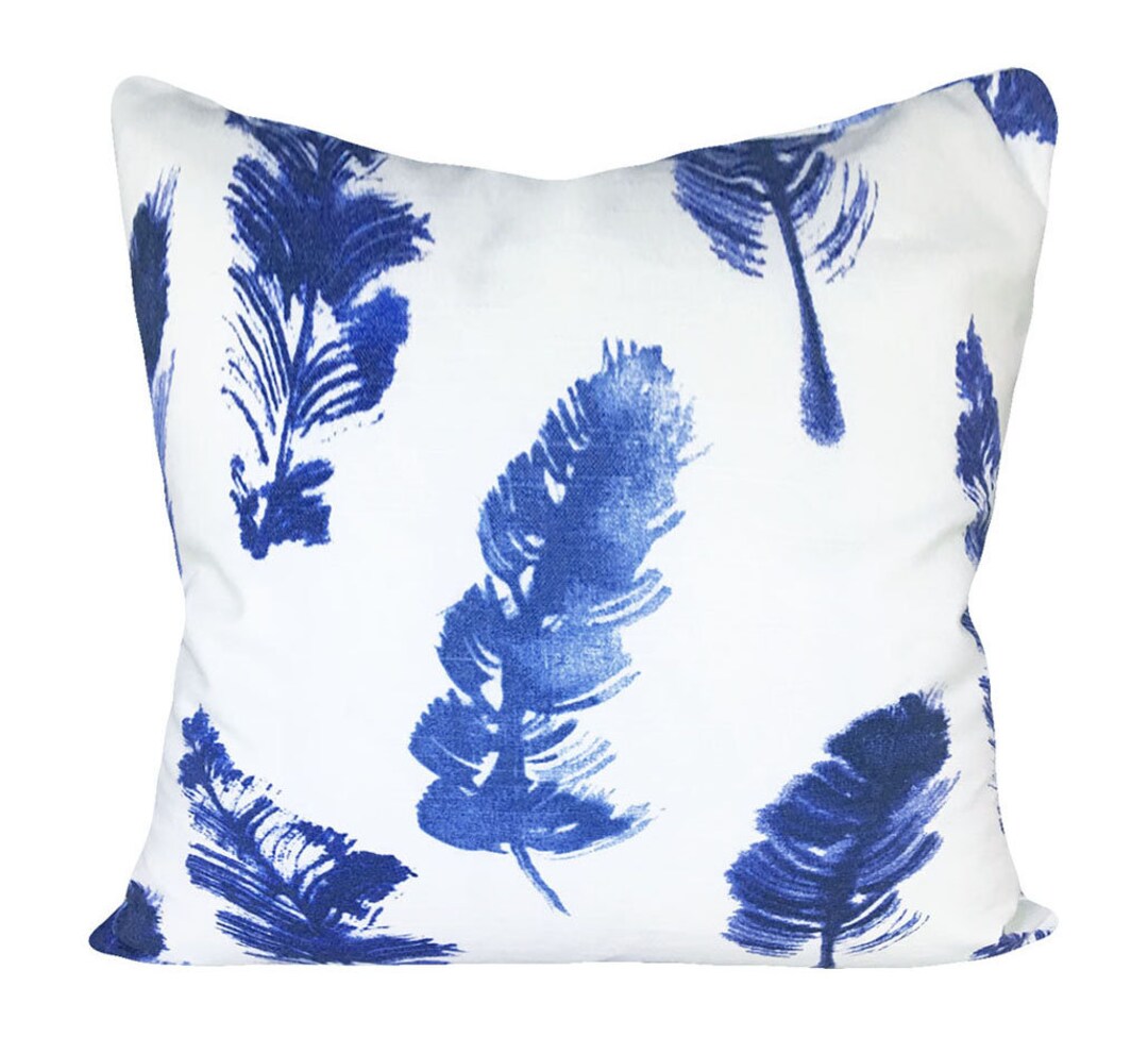 Blue and Ivory Feather Pillow Cover - Designer Genevieve Gorder Feather ...