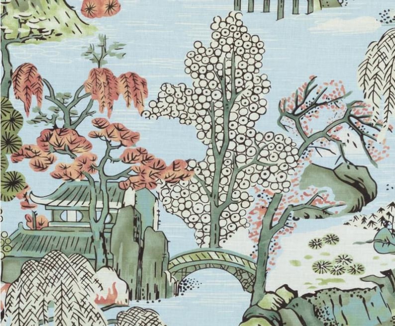 Thibaut Asian Scenic Fabric Linen - 2 Yard Minimum - 6 Colorways ...