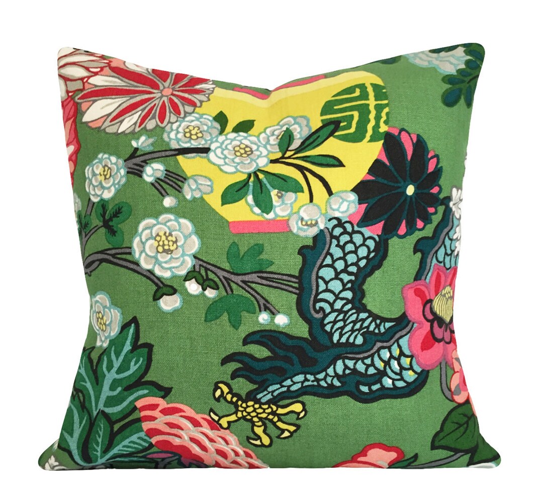 Schumacher Chiang Mai Dragon Jade Throw Pillow Cover: Floral Linen Toss ...