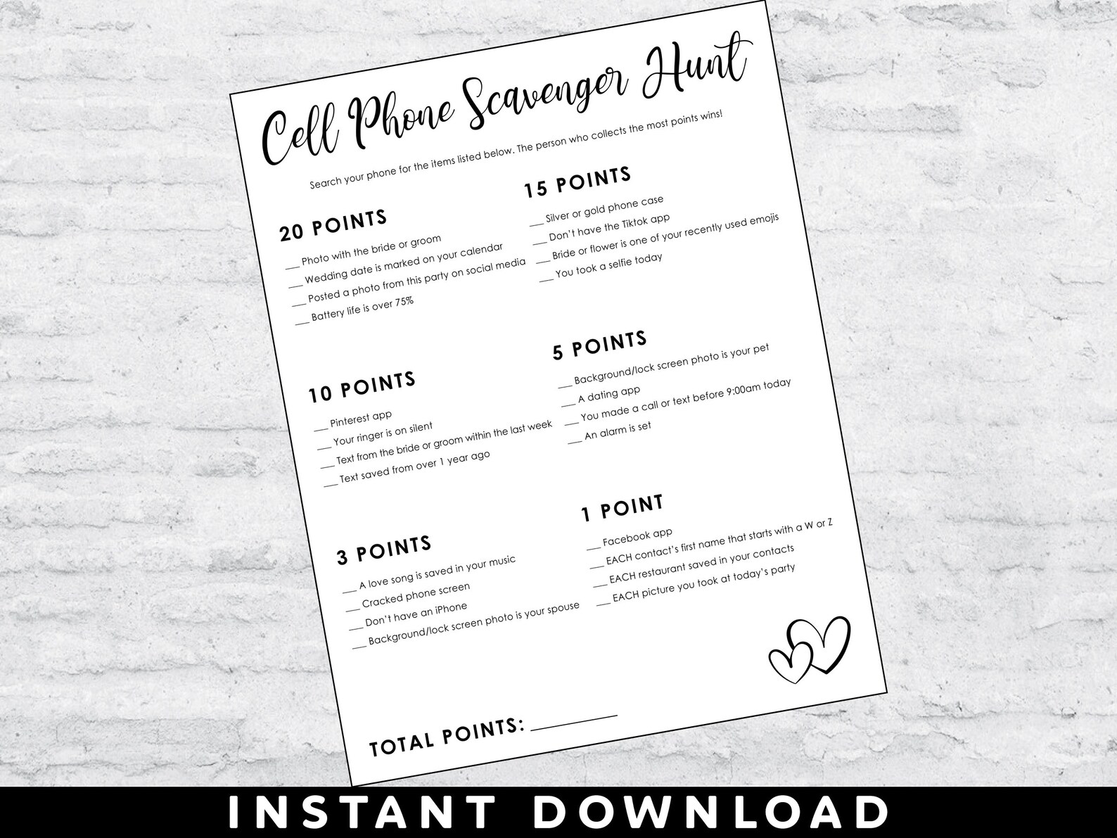 Bridal Shower Cell Phone Scavenger Hunt Game | Instant Download ...