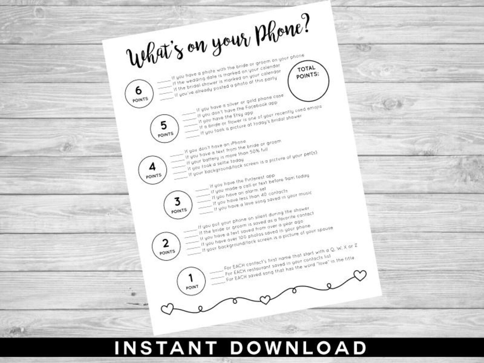 Bridal Shower Cell Phone Scavenger Hunt Game Instant | Etsy