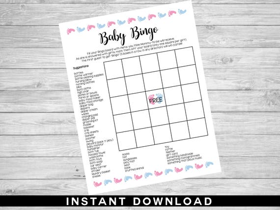 Baby Shower Gift Bingo Game Instant Digital Download | Etsy