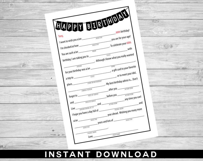 Birthday Party Mad Libs Instant Digital Download Printable - Etsy