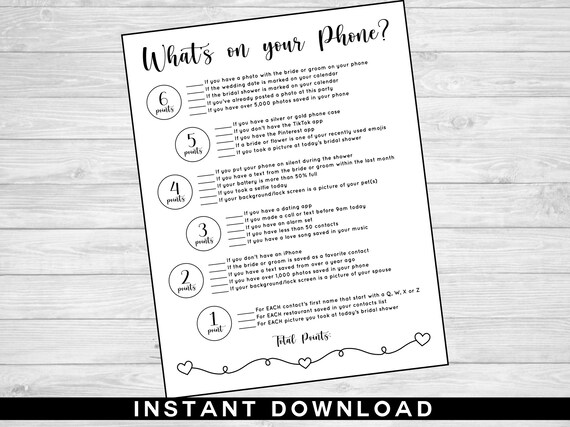 Bridal Shower Cell Phone Scavenger Hunt Game Instant - Etsy