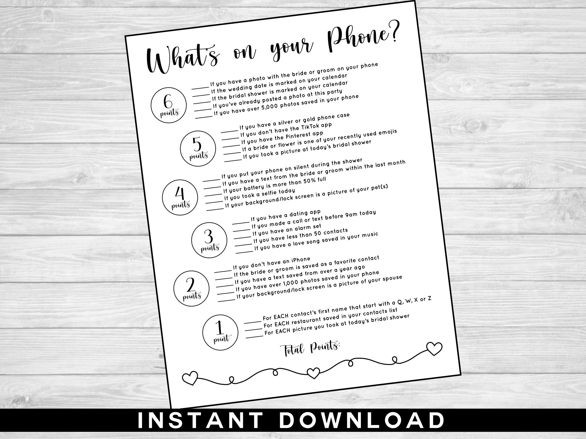 Bridal Shower Cell Phone Scavenger Hunt Game Instant Download Printable ...