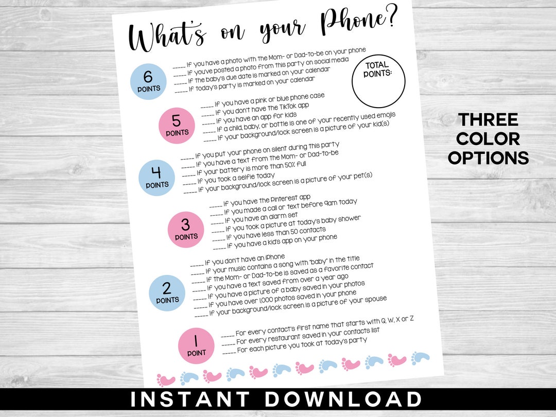 Baby Shower Cell Phone Scavenger Hunt Game Instant Download Printable ...