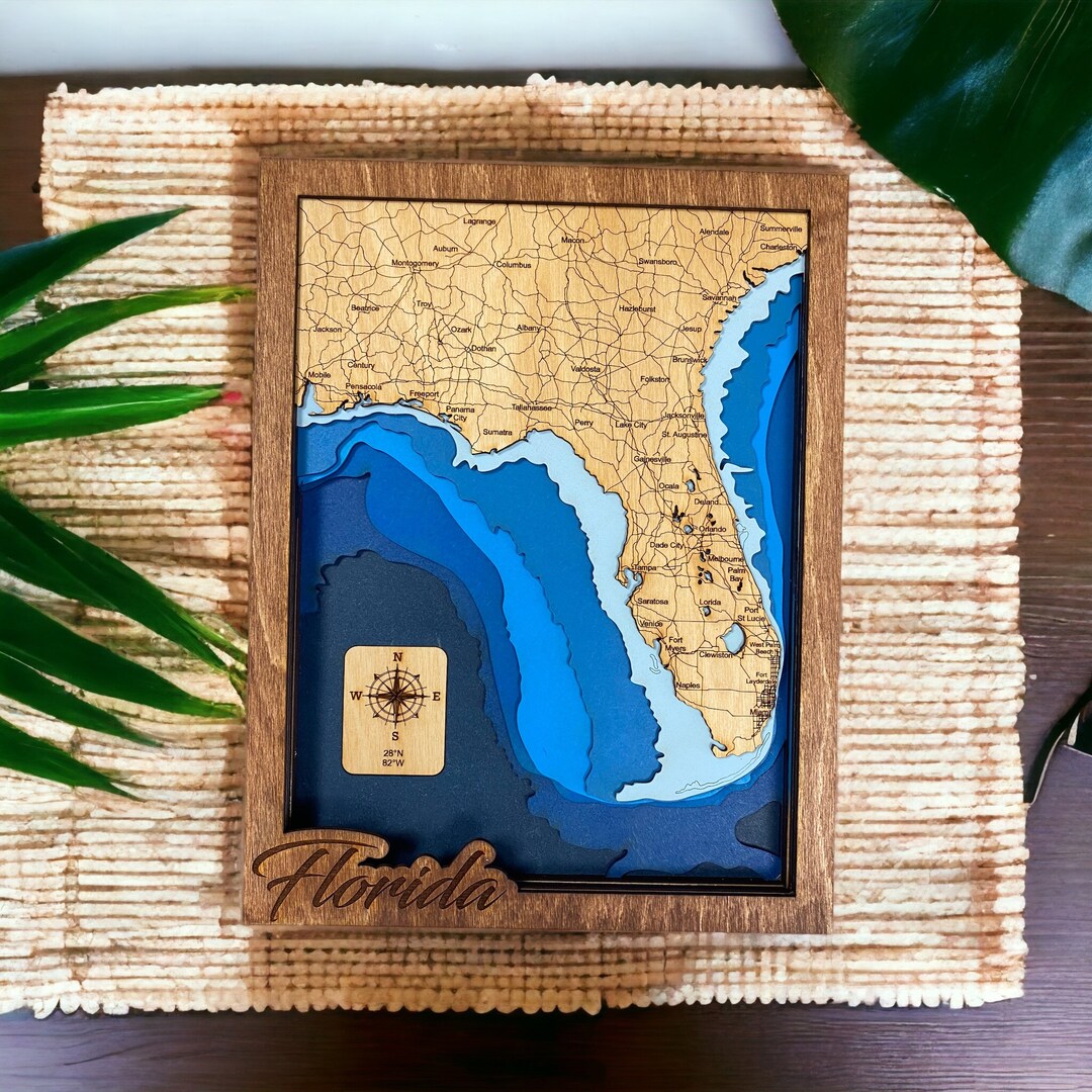 Florida Laser-cut Birch Wood Map - Etsy