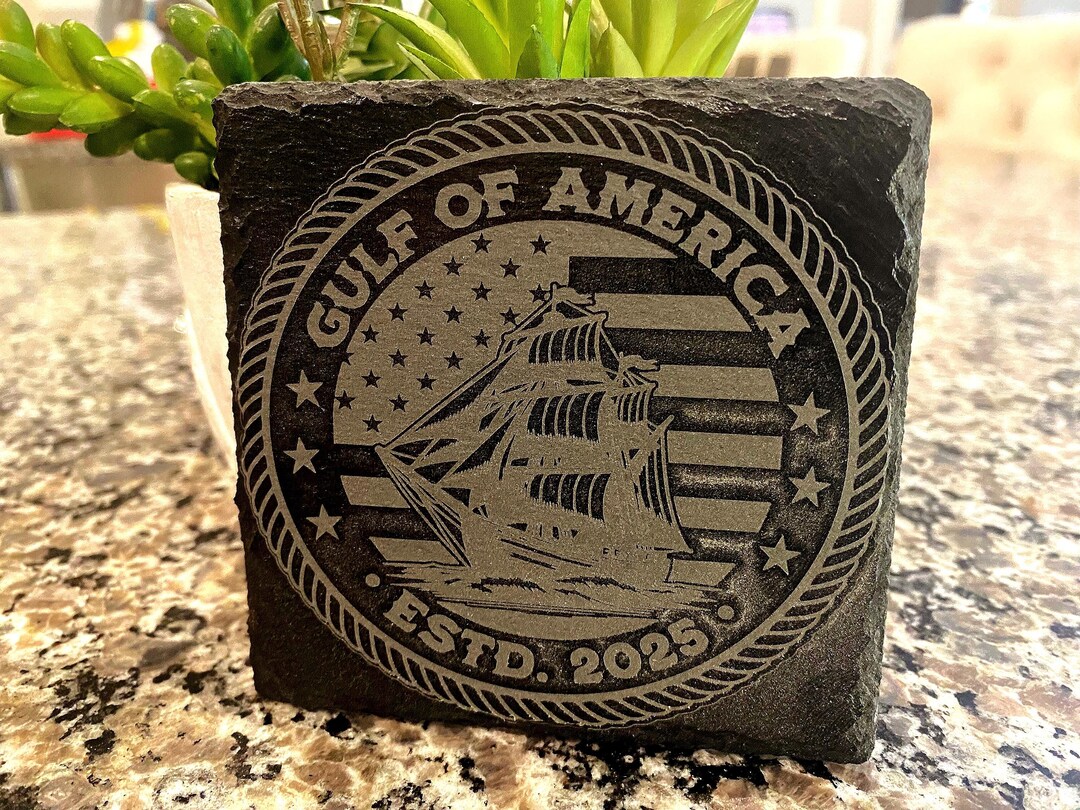 Black Slate Laser Engraved Coasters- Set of 4- Gulf of America; Trump ...