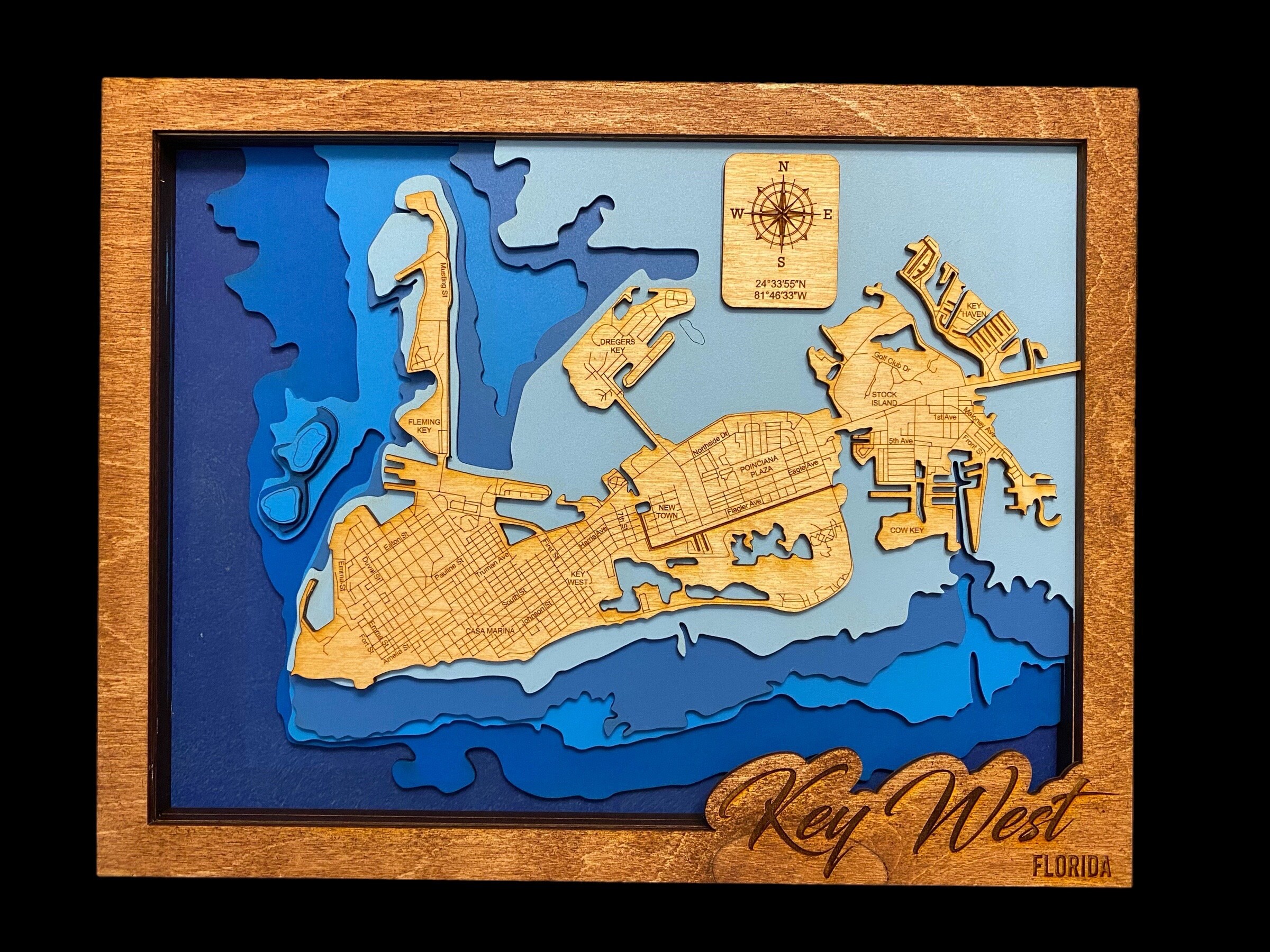 Key West Laser-cut Birch Wood Map - Etsy