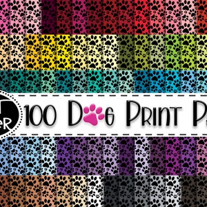DIGITAL 100 Paw Print Papers / Dog Digital Paper / Colorful Dog Paper ...