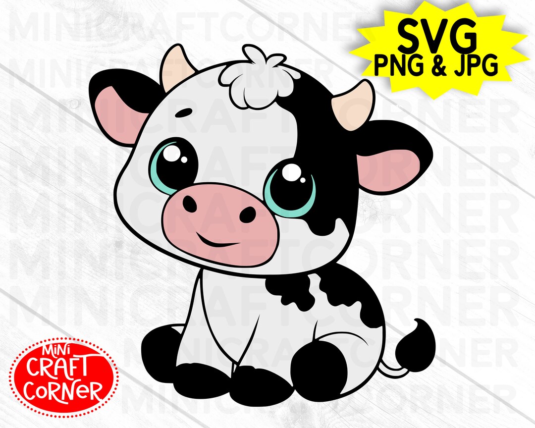 DIGITAL Cow Clipart / Cow Sitting / Cute Cow Clipart / Baby Cow Clipart ...