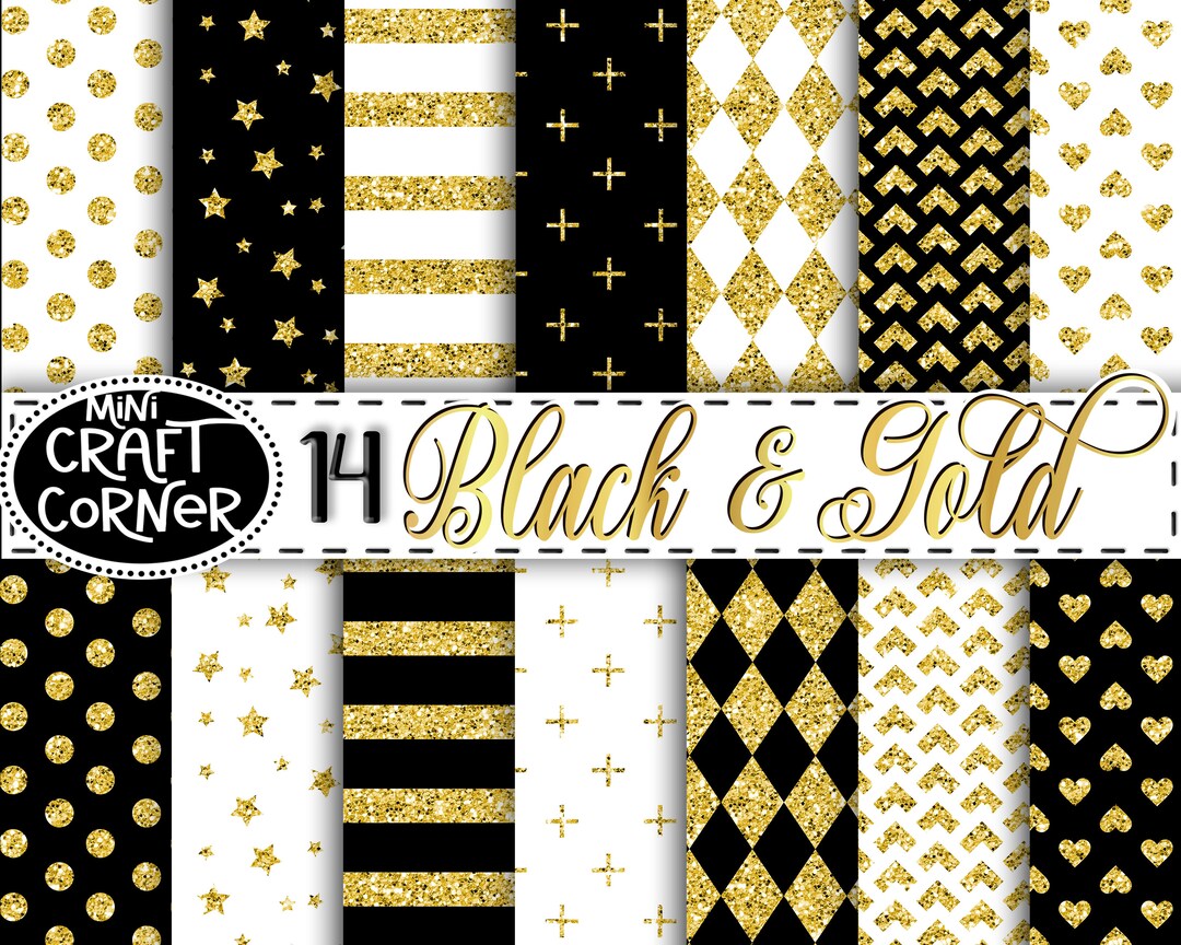 Gold and Black Digital Paper / Digital Paper Gold / Black Gold / Gold ...