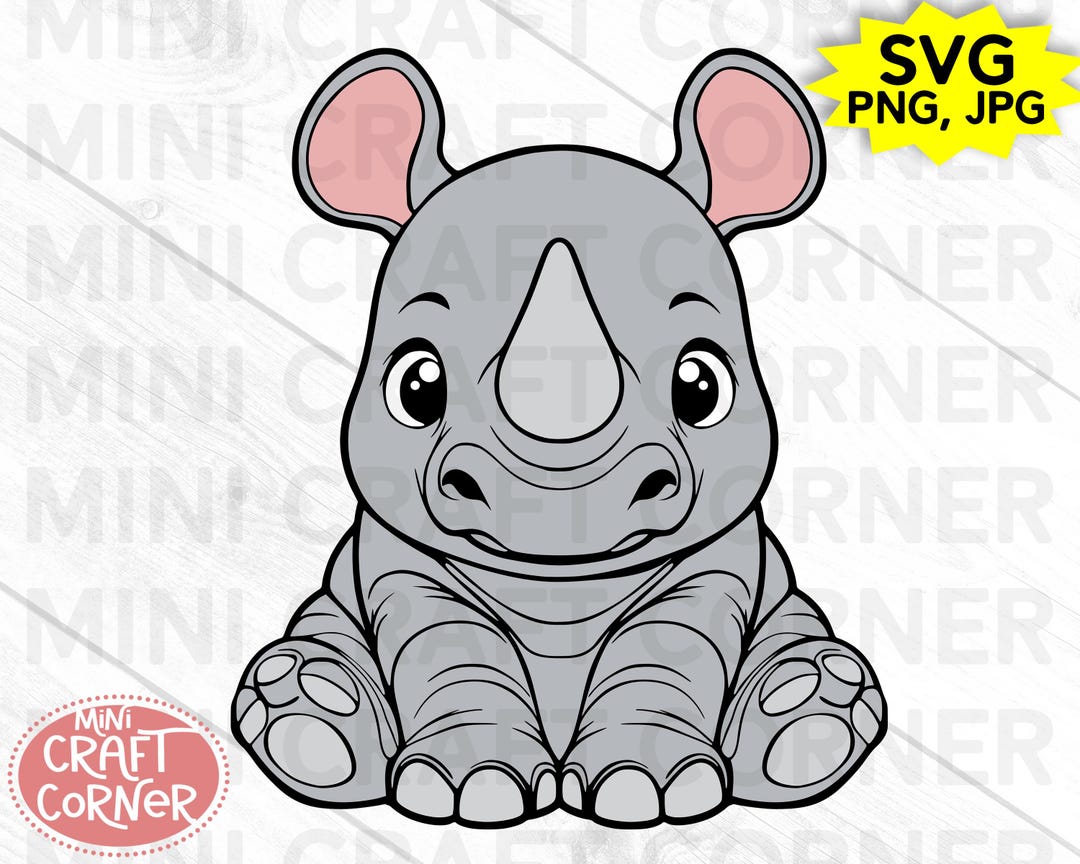 DIGITAL Rhino Clipart / Rhino Sitting / Cute Rhino Clipart / Baby Rhino ...