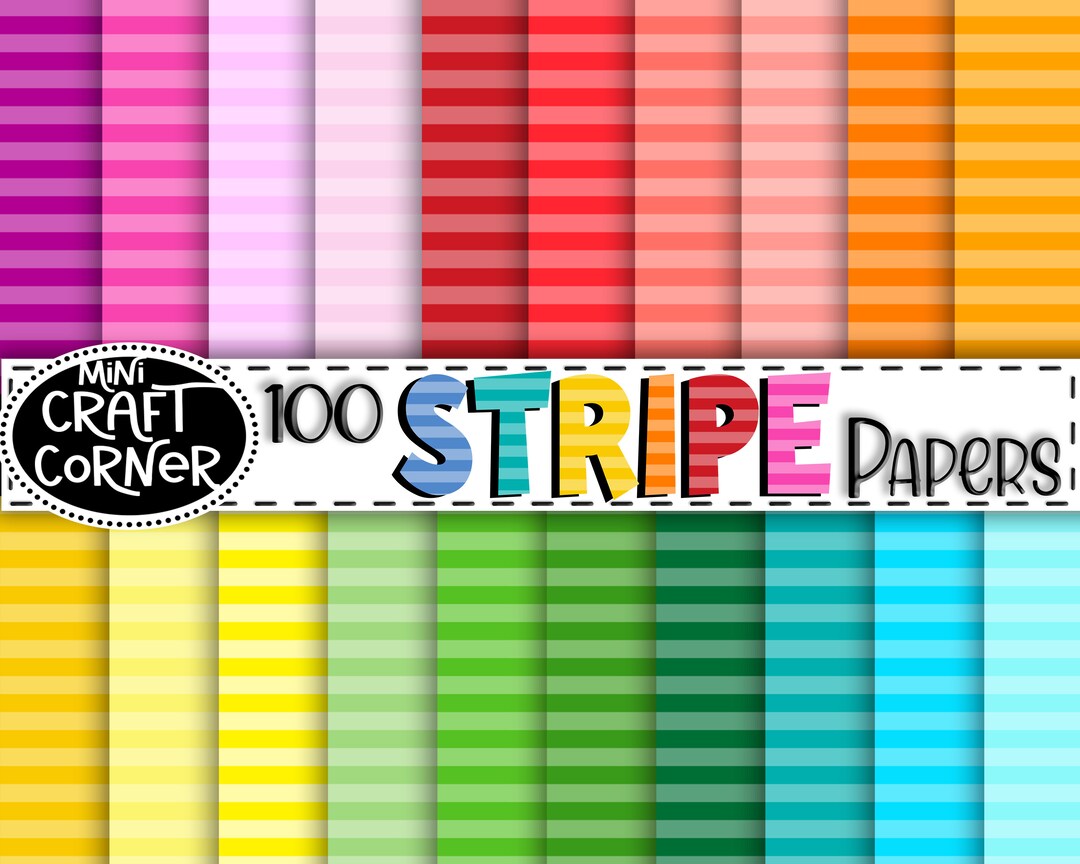 DIGITAL 100 Stripe Papers / Stripe Digital Paper / Colorful Stripes ...