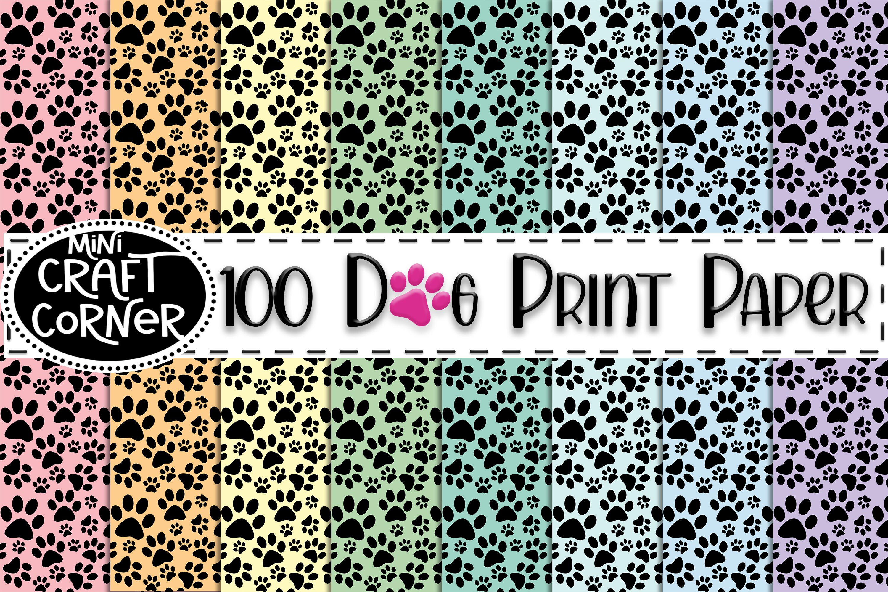 DIGITAL 100 Paw Print Papers / Dog Digital Paper / Colorful Dog Paper ...