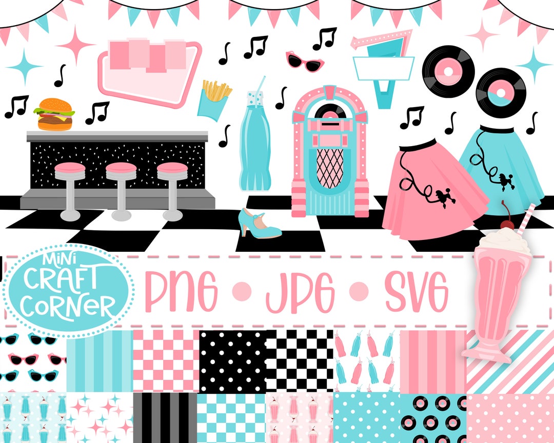 DIGITAL 50s Clipart / Sock Hop SVG / Retro SVG / 50s Retro Party / 50s ...