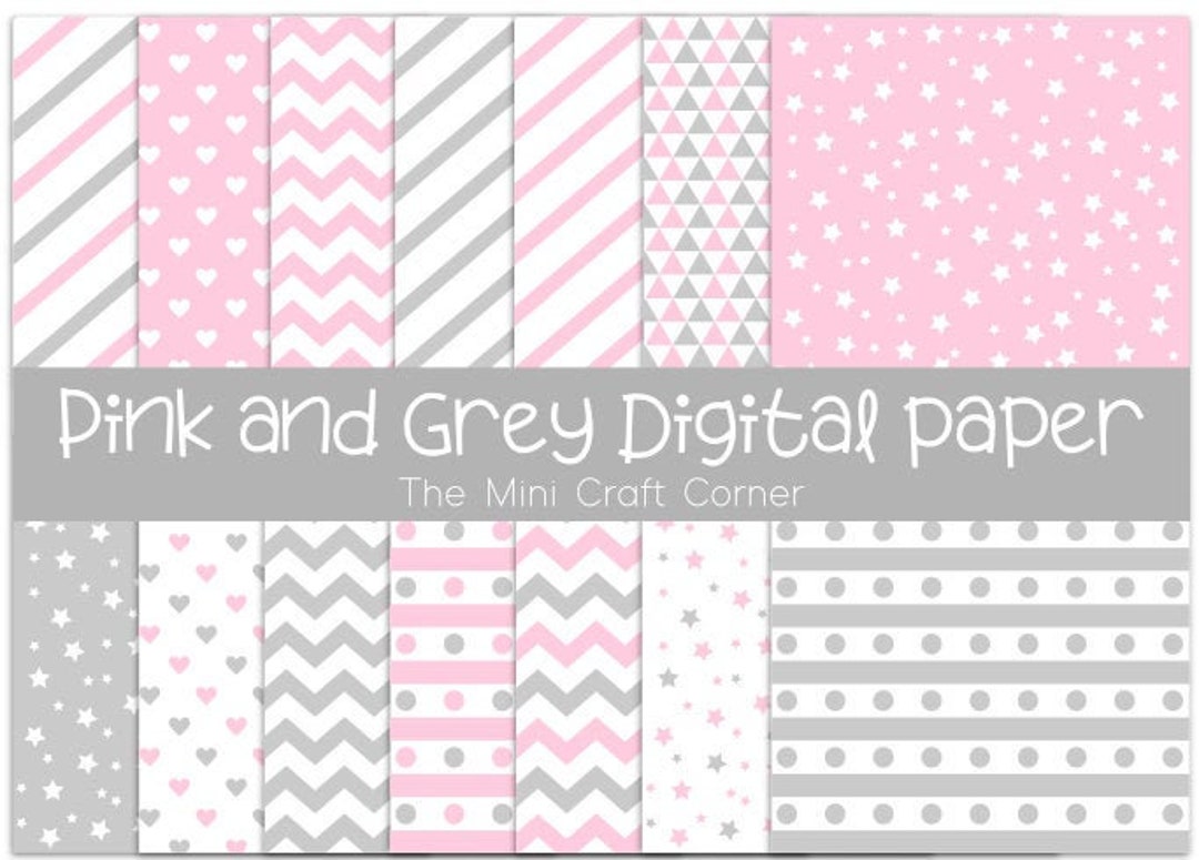 Pink and Grey Digital Paper / Pink Digital Paper / Grey Digital Paper ...
