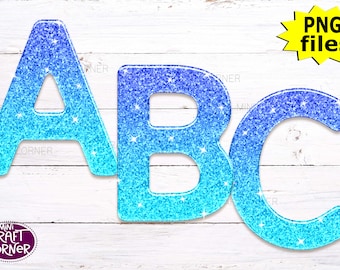 Digital Glitter Alpha Large Glitter Letters Design #126 Blue Glitter ...