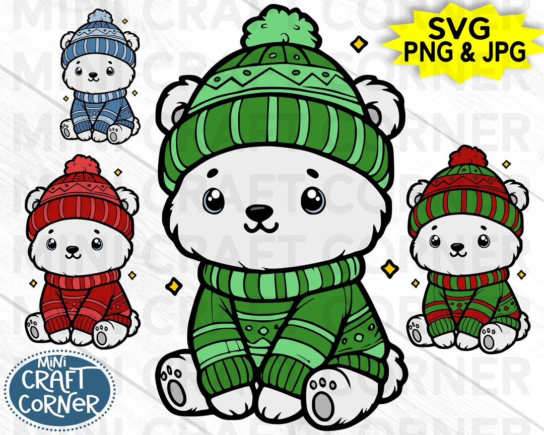 DIGITAL Polar Bear Clipart / Bear Clipart / Cute Christmas Clipart ...