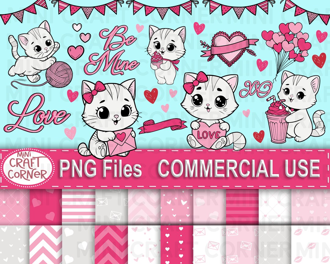 DIGITAL Valentine Kitten Clipart / Valentine Clipart Set / Kitten ...
