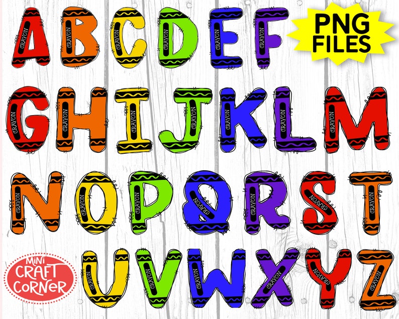 DIGITAL Crayon Alphabet / Crayon Letters / Crayon Font / - Etsy