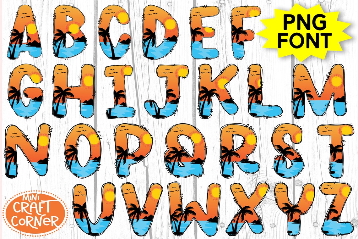 DIGITAL Sunset Letters / Beach Letters PNG / Sublimation Beach Letters ...