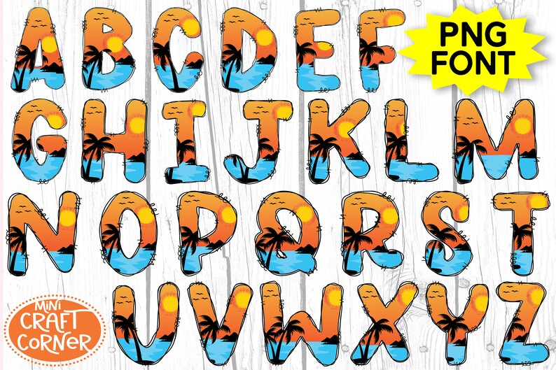 DIGITAL Sunset Letters / Beach Letters PNG / Sublimation Beach - Etsy