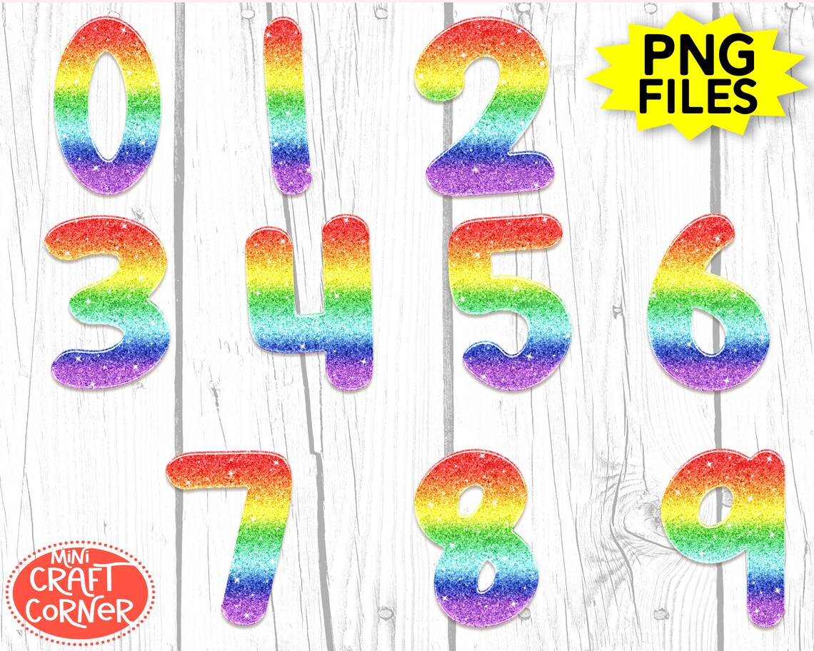 DIGITAL Rainbow Glitter Numbers / Rainbow Numbers PNG / Numbers PNG ...