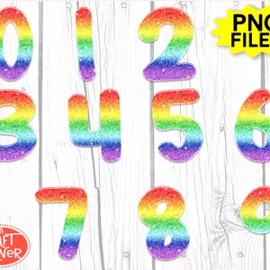 DIGITAL Rainbow Glitter Numbers / Rainbow Numbers PNG / Numbers PNG ...