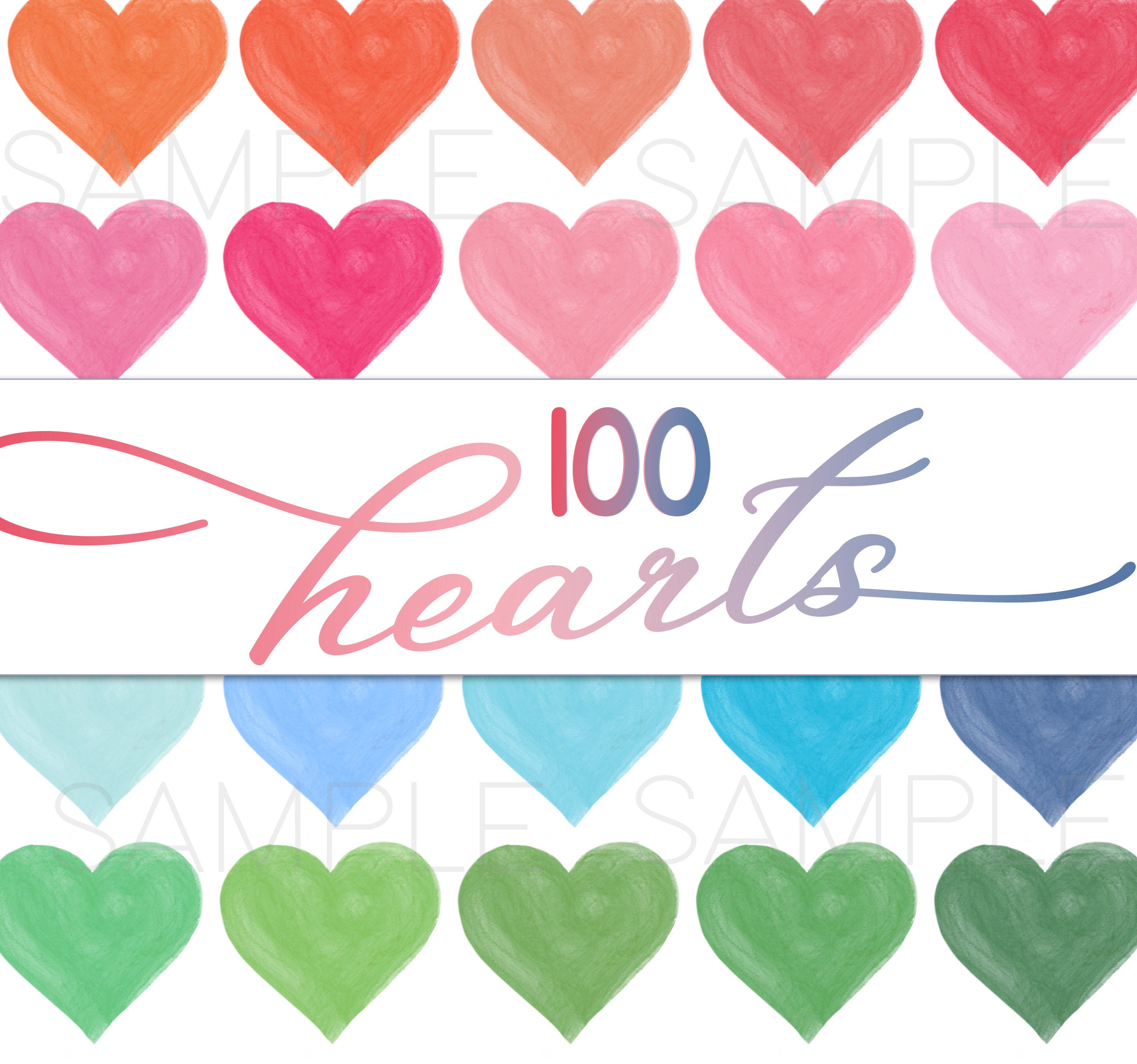 Digital PNG Watercolor Hearts File / Hearts Clipart / Watercolor Hearts ...
